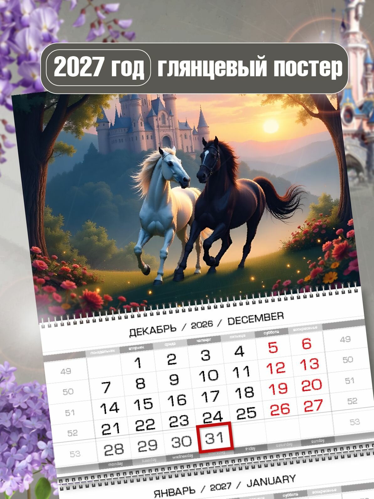 Календарь квартальный настенный 2027 год лошадки
