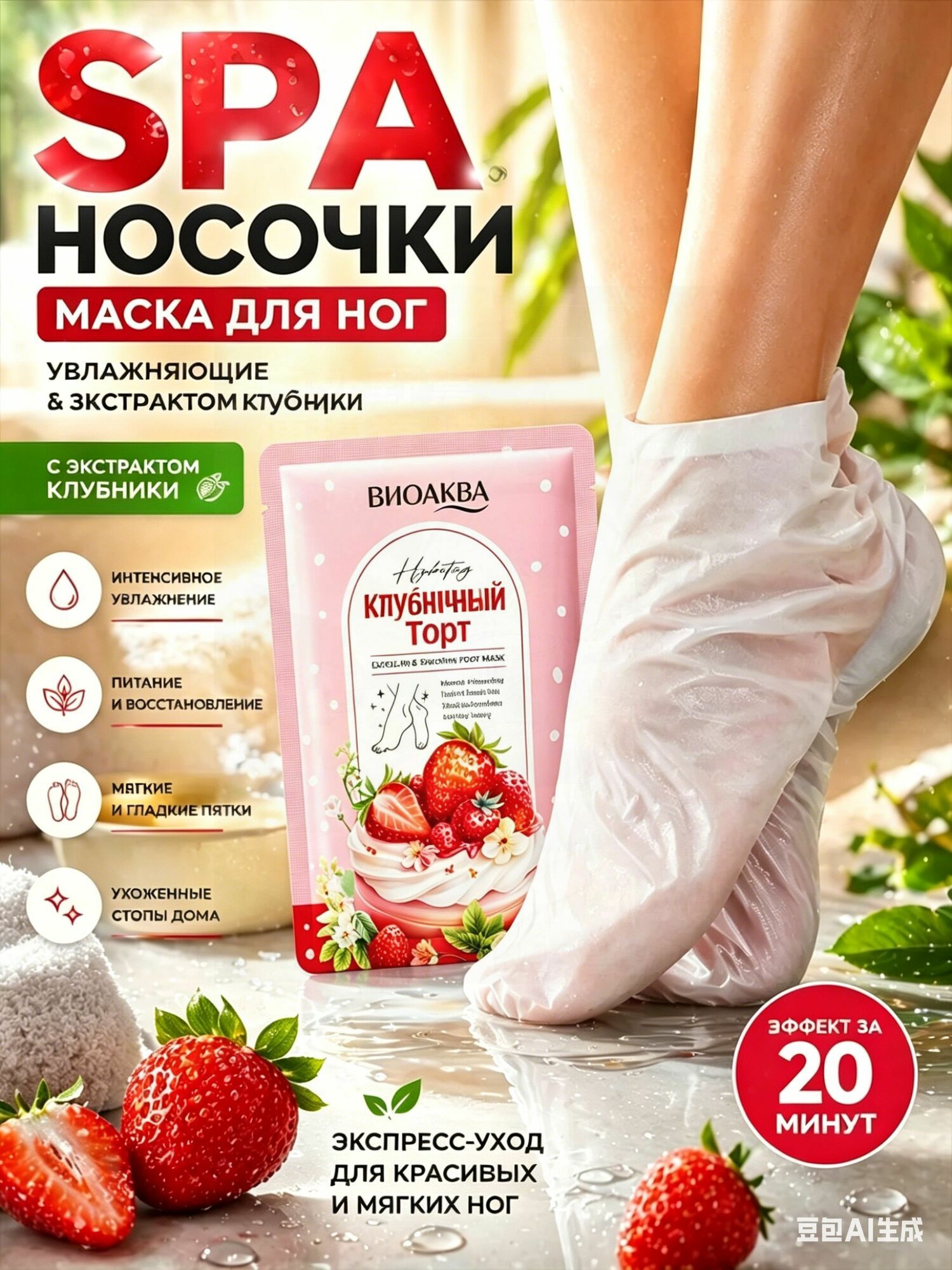 Отшелушивающая маска для ног , Увлажняет кожу, устраняет шероховатость и трещины.
