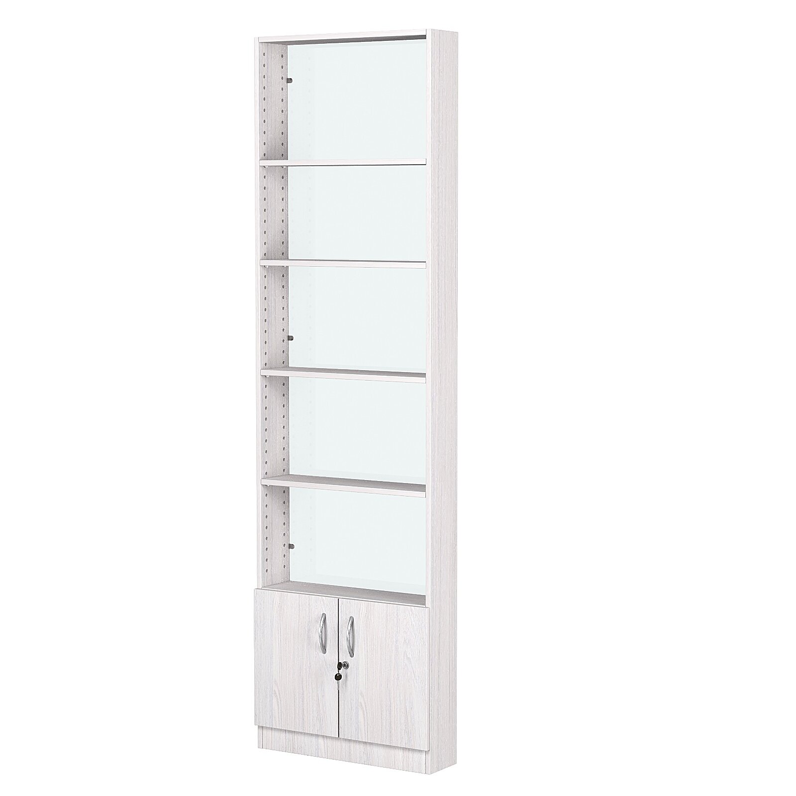 Стеллаж из ДСП с 4-мя полками 150x600 мм серии LEVEL-4 №2-1 (З/C - стекло), Ясень Анкор светлый