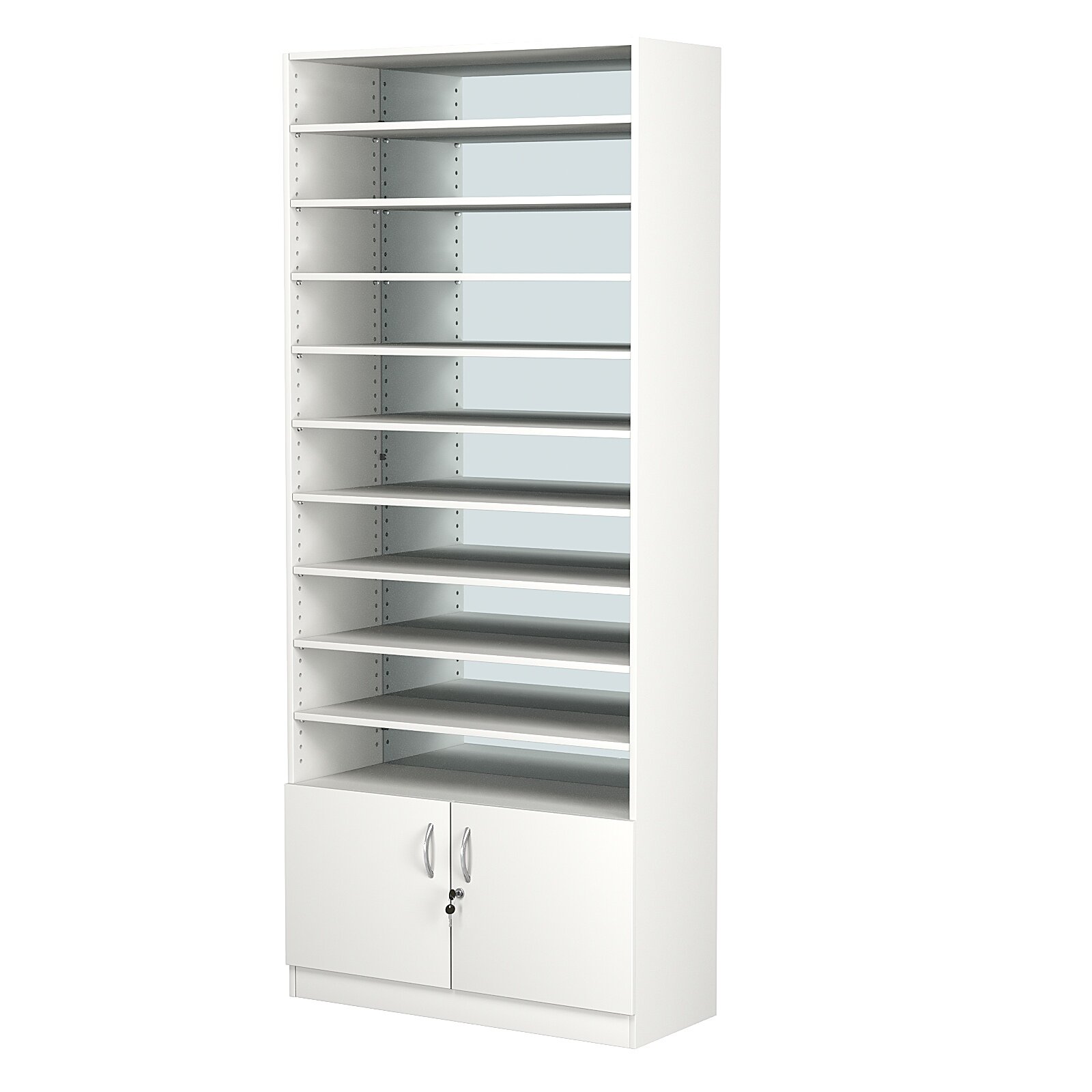 Стеллаж из ДСП с 9-ю полками 400x900 мм серии LEVEL-9 №14-2 (З/C - зеркало), Белый