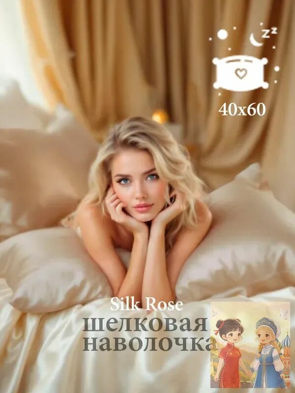 Наволочка, Натуральный шелк, 40x60 см 1шт