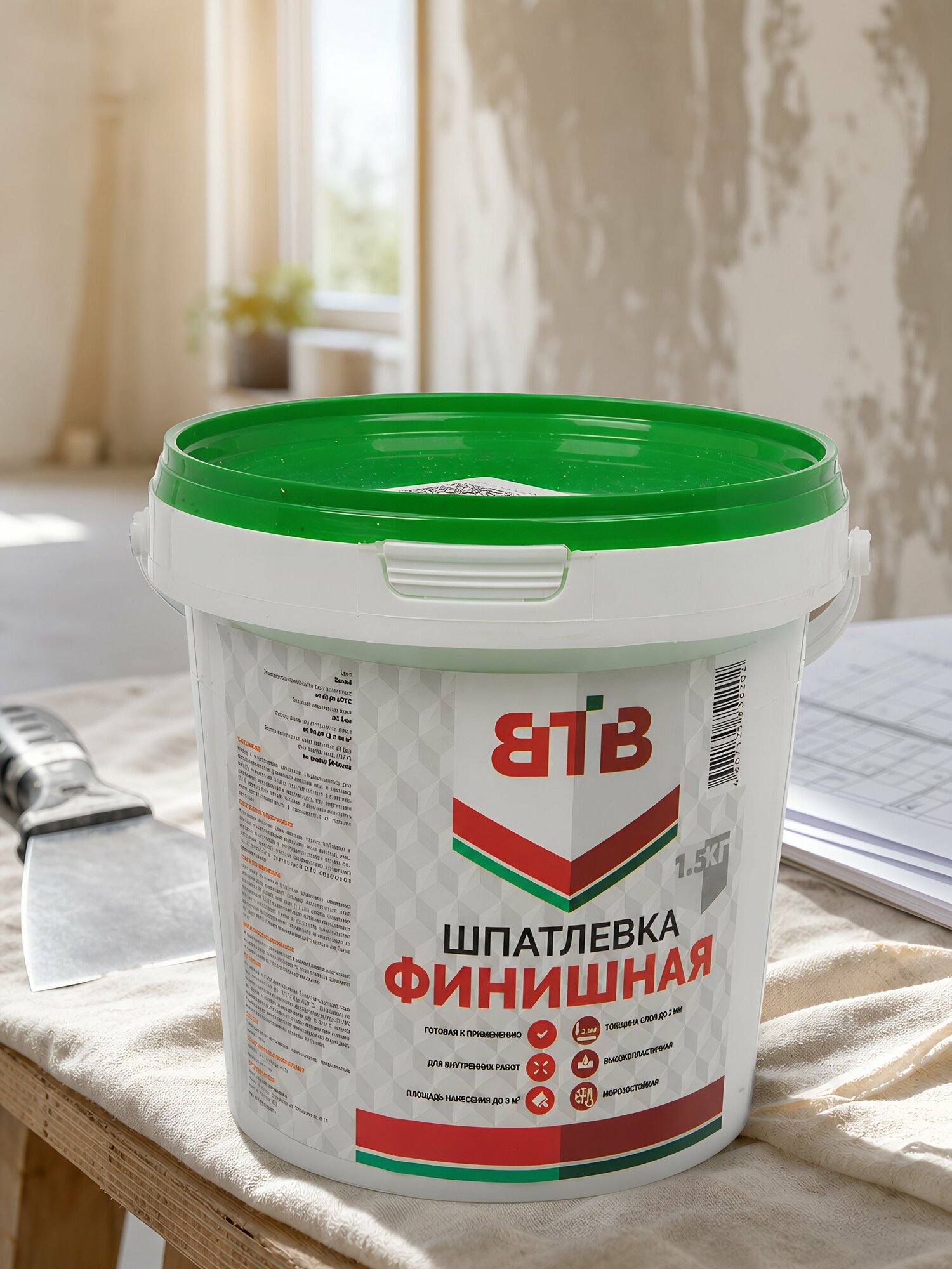 ВТВ, Шпатлевка финишная, готовая, для стен и потолков, белая, 1,5 кг