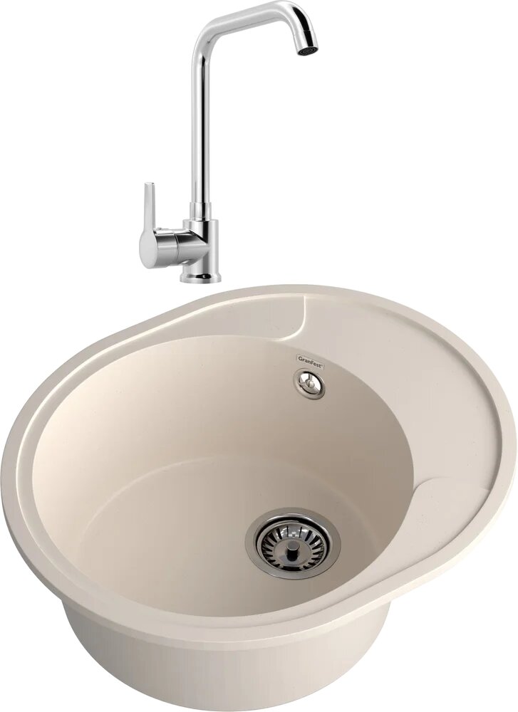 Комплект Мойка GranFest Urban 857L 57x48, белая, кварц / Смеситель MEGA Ege MG-PL10 глянцевый хром, хром