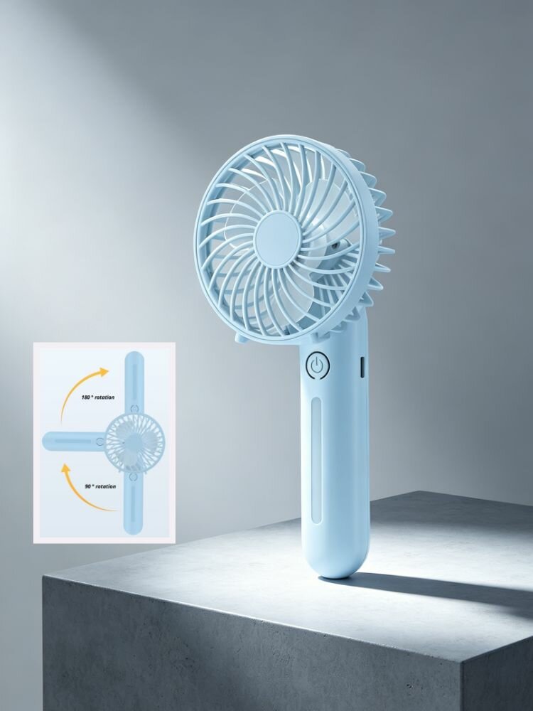 Мини портативный вентилятор складной, 3 режима, USB Type-C, настольный и ручной, синий