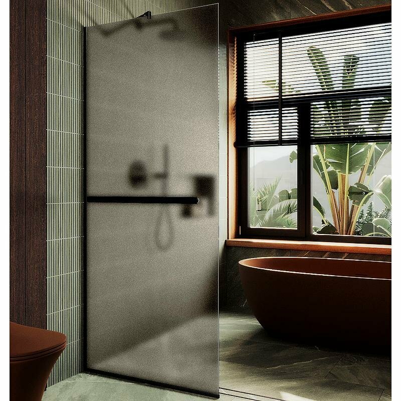 Душевая перегородка Maybah Glass MGD-734-6у 890x1950 в узком профиле Черный стекло бронзовое матовое