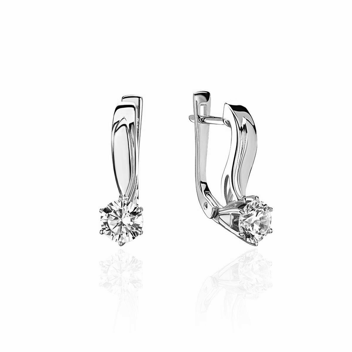 Серьги, платина, 585 проба, фианит