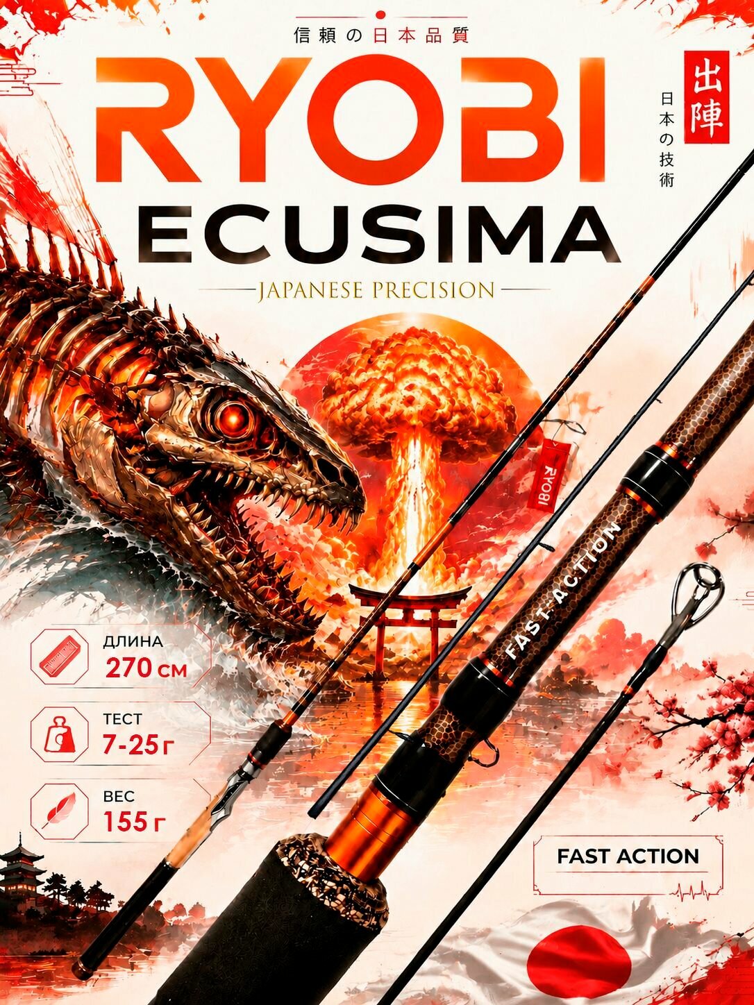 Спиннинг RYOBI ECUSIMA штекерный 2,70 7-25g