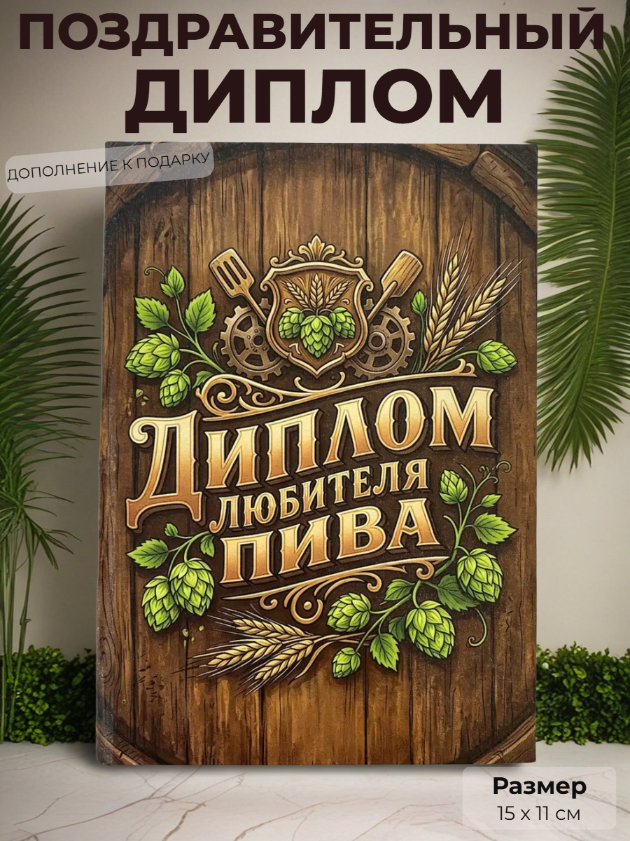 Диплом Филькина грамота "Любителя пива", ламинированный картон, 15x11 см