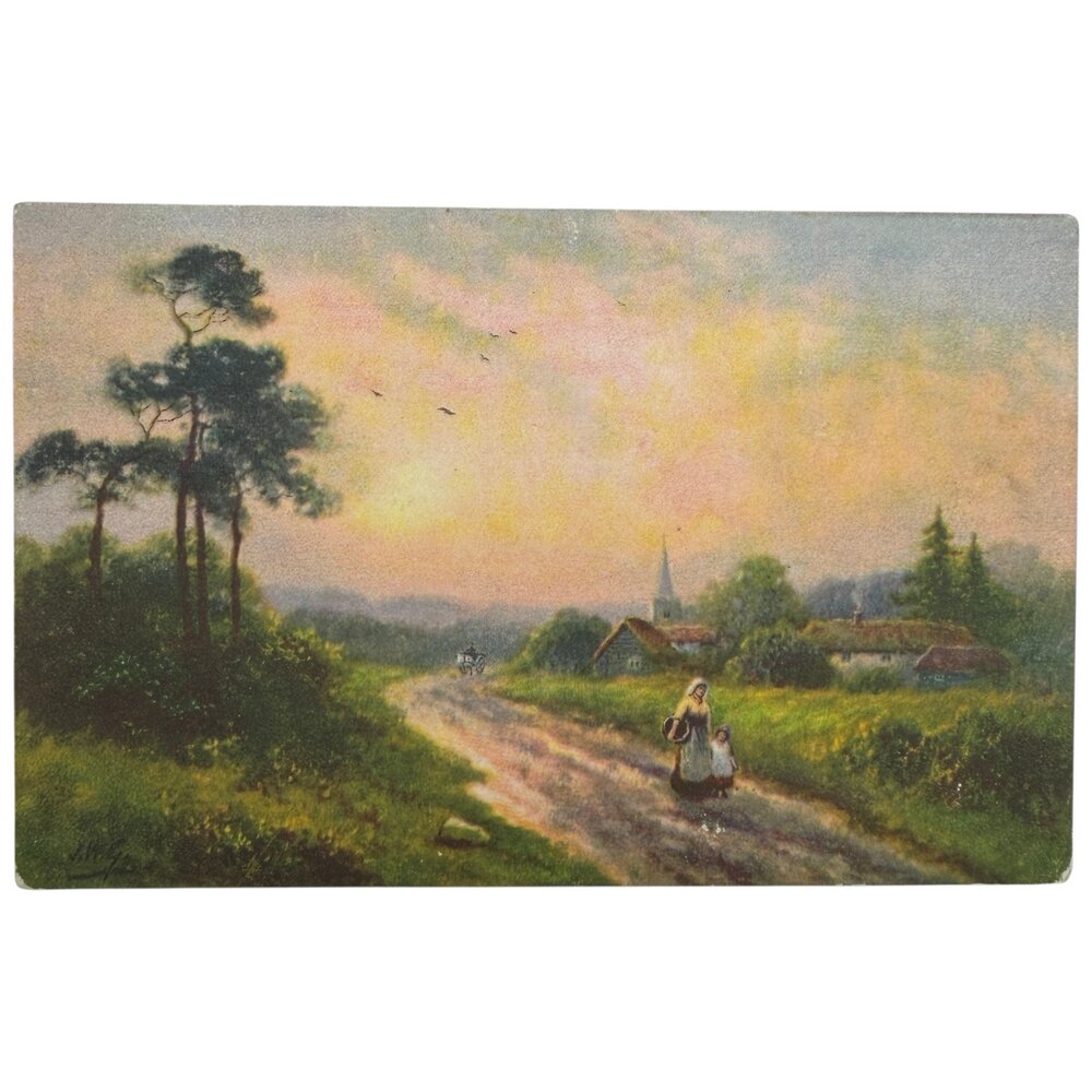 Почтовая открытка "Дорога к храму на закате" 1900-1917 гг. Германская Империя