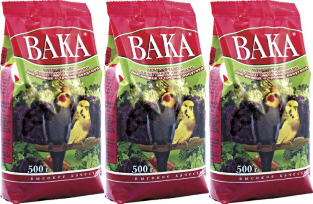Вака Корм для мелких и средних попугаев с минералами и овощами, 500 гр, 3 шт/