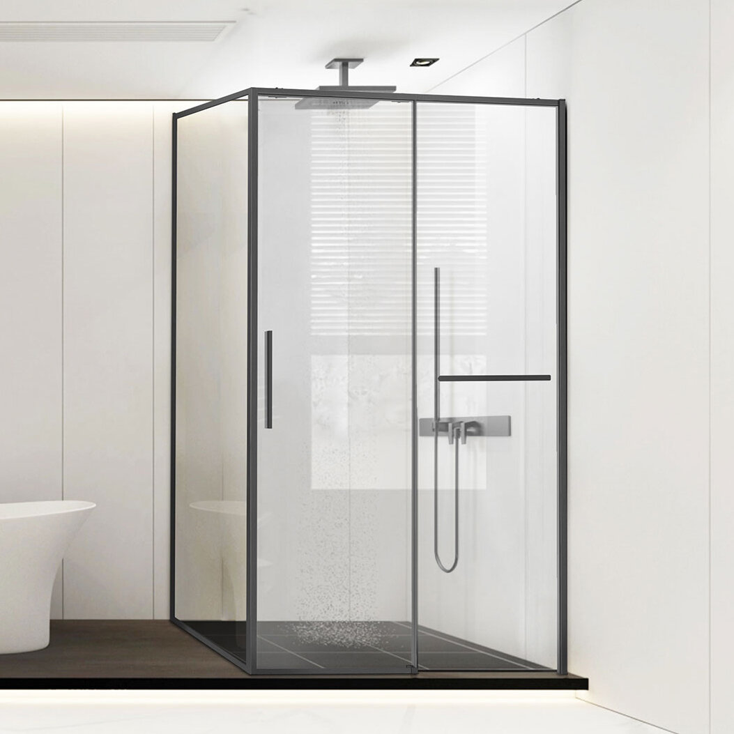 Душевой уголок Vincea Slim Soft VSR-1SS9012CLGM 120x90, профиль вороненая сталь, стекло прозрачное