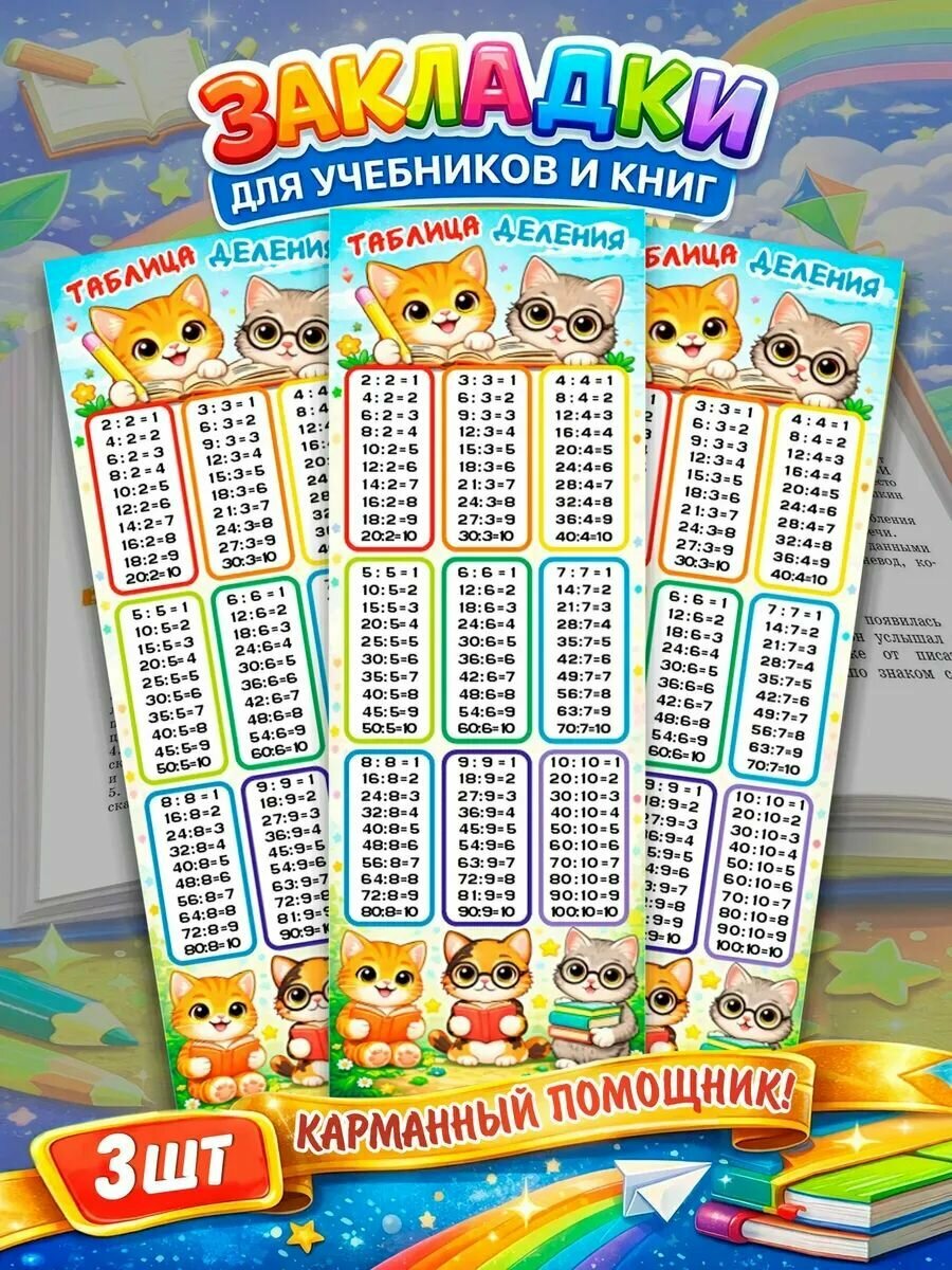 Закладка шпаргалка таблица деления