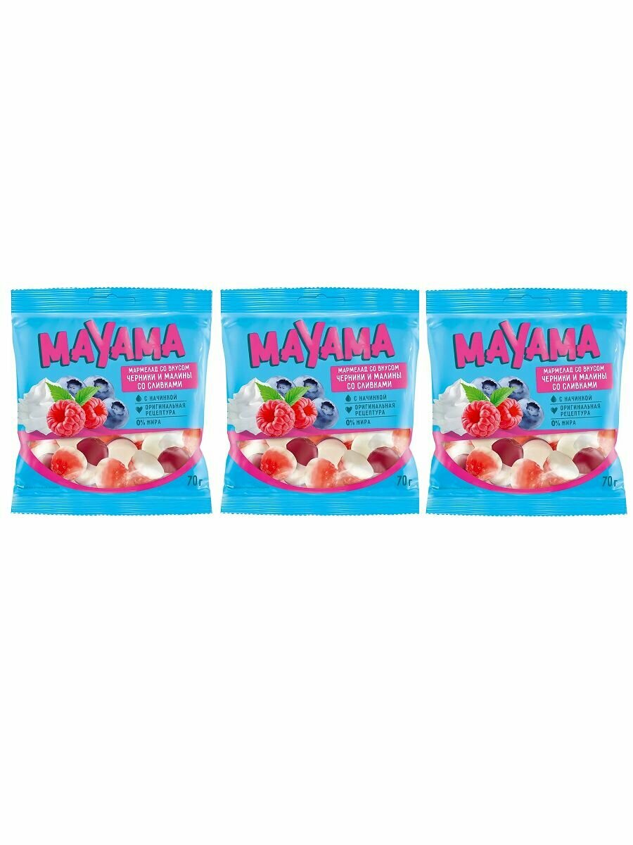 Mayama Мармелад со вкусом черники и малины со сливками, 70 гр, 3 уп