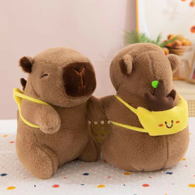 Плюшевая кукла-капибара Capybara, 24 см, летний дизайн с соломенной шляпой и цветочной юбкой, для релаксации и декора