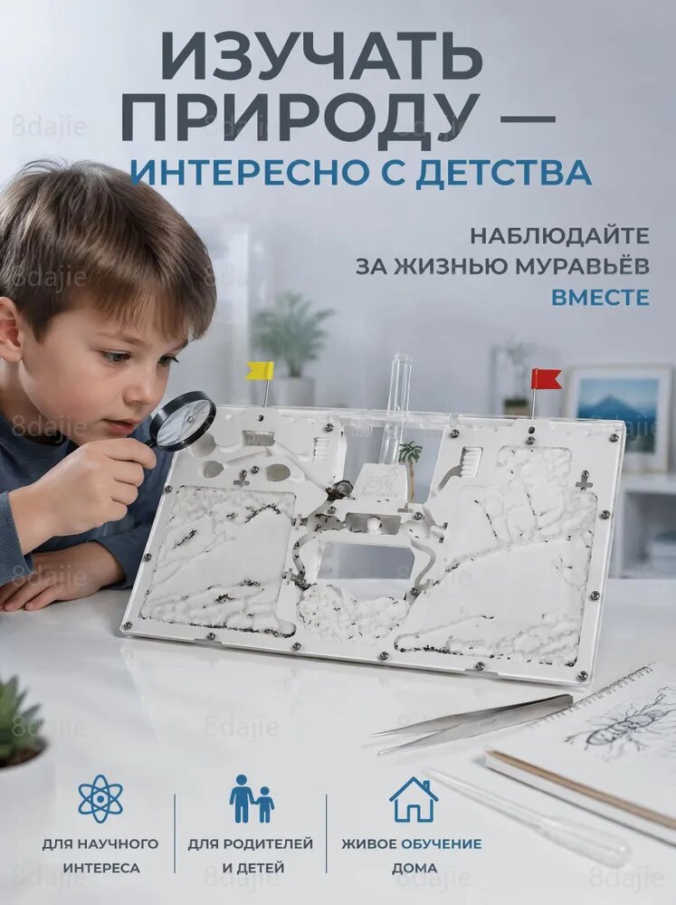 Муравьиная ферма "Две башни", вертикальный формикарий из акрила, полный набор, муравьев в комплекте нет