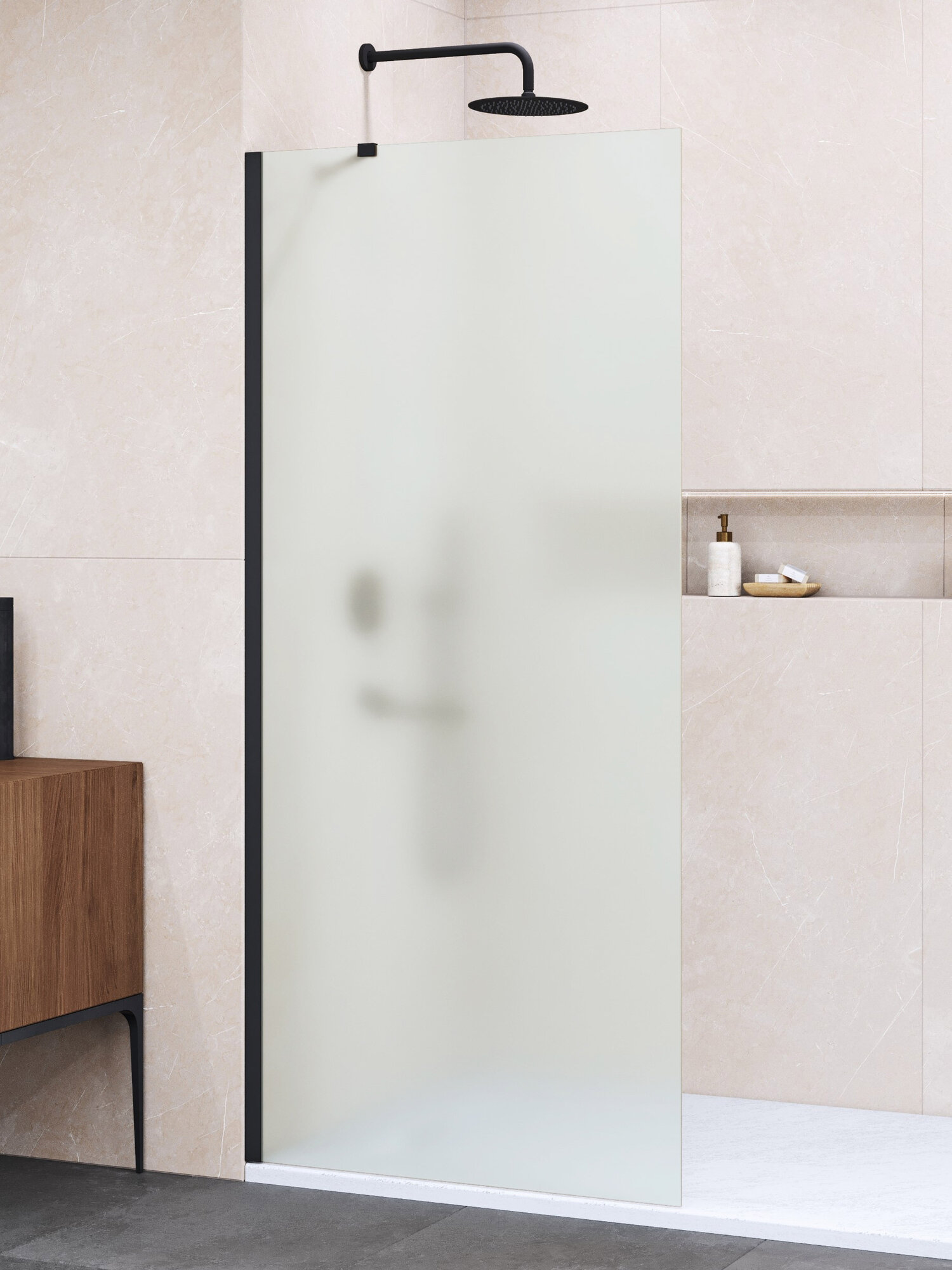 Душевая перегородка RGW Свободный вход (Walk In) WA-102B 80х195, профиль черный, стекло матовое