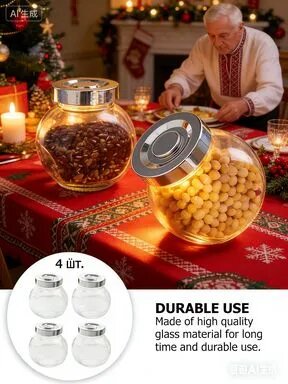 Банка для сыпучих продуктов 150 мл, 4 шт, стекло, прозрачная, с крышкой, для хранения