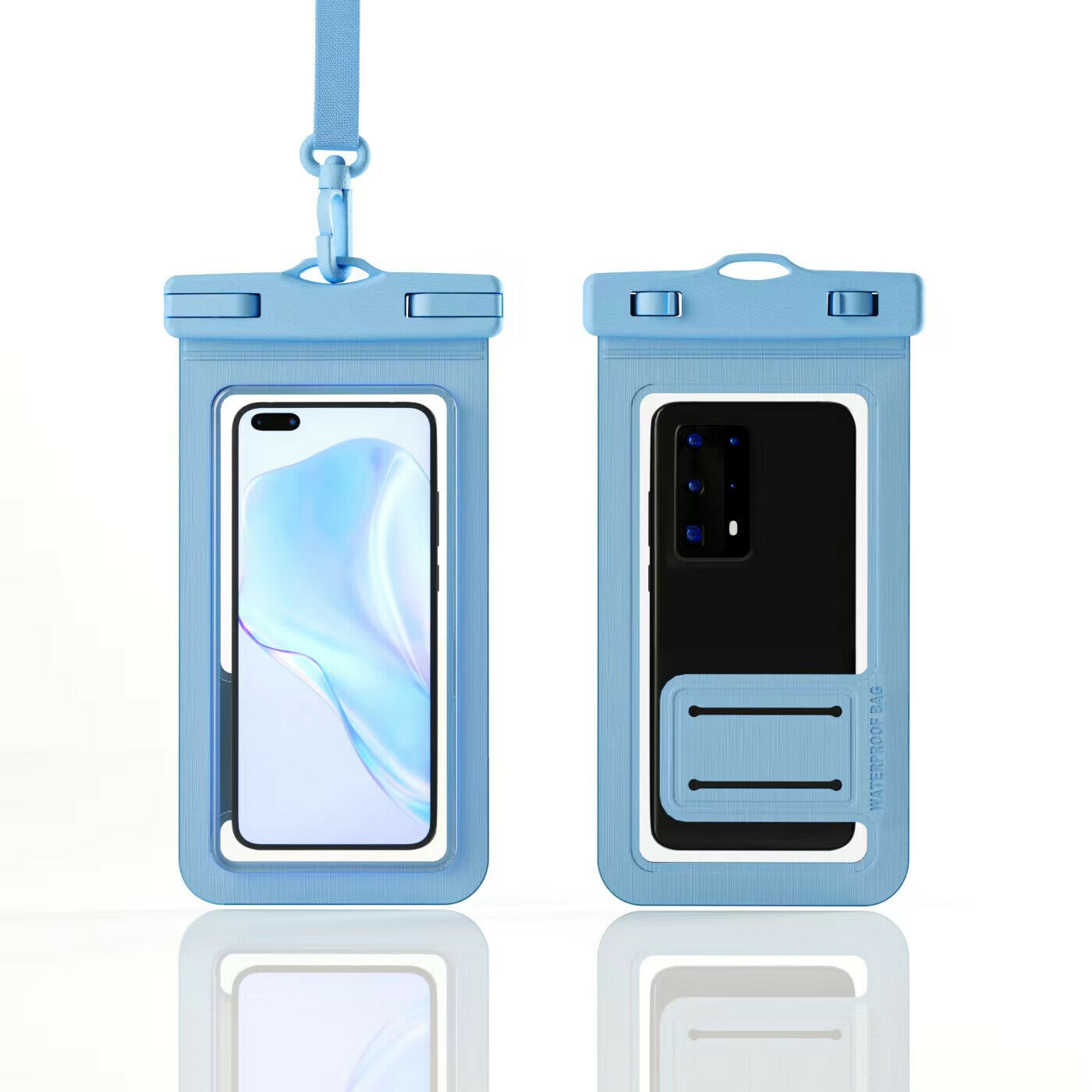 Zitai [Back Strap with Finger Strap] Universal Waterproof Phone Case, Diving Pouch, Swimming Touchscreen Waterproof Cover, Food Delivery Courier Hot Spring Deep Water Touchscreen, Blue