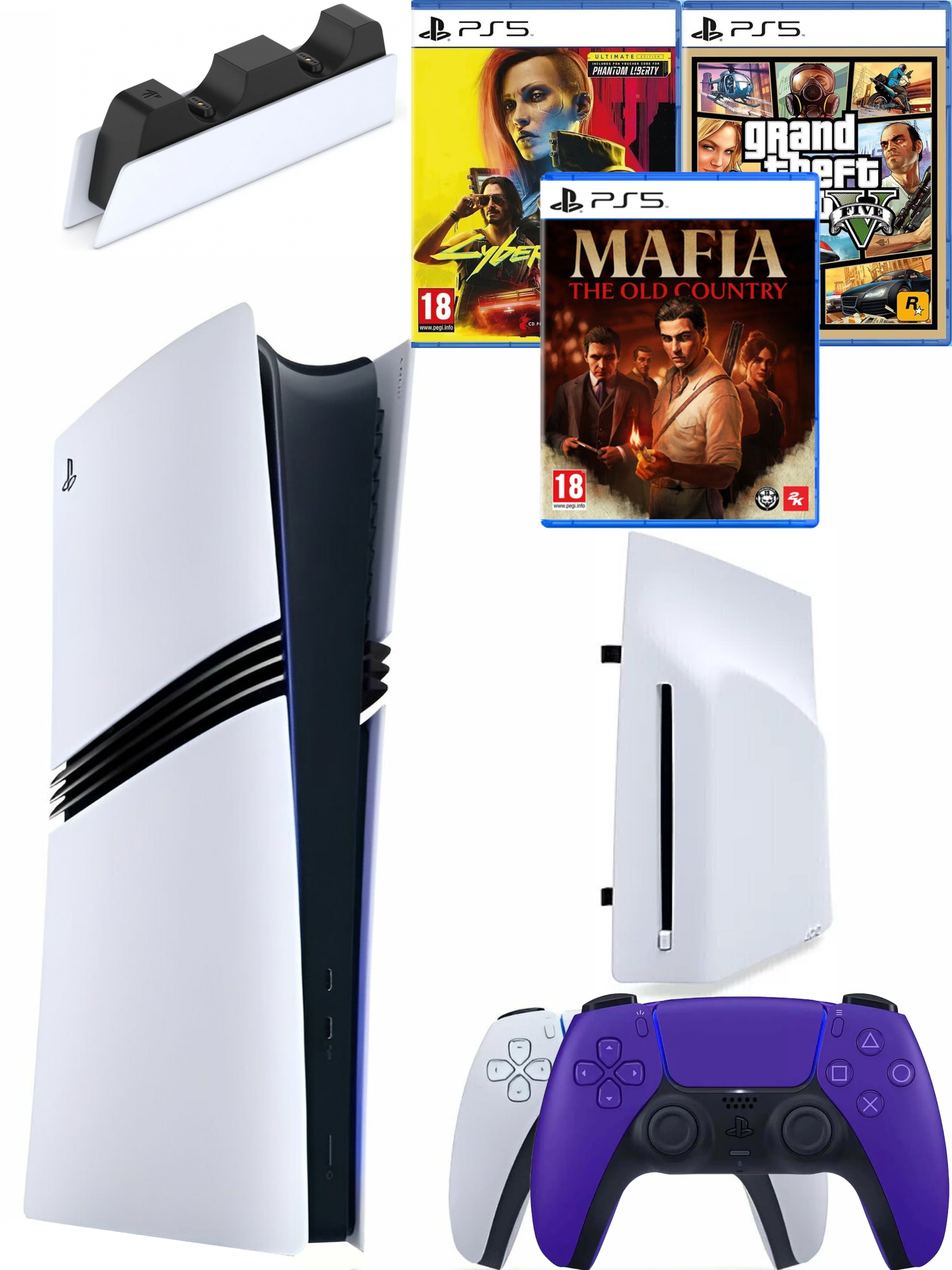 Игровая приставка Sony PS 5 Pro Digital Edition+Зарядная станция+ Дисковод +2-ой геймпад+3 игры , 2Tb SSD