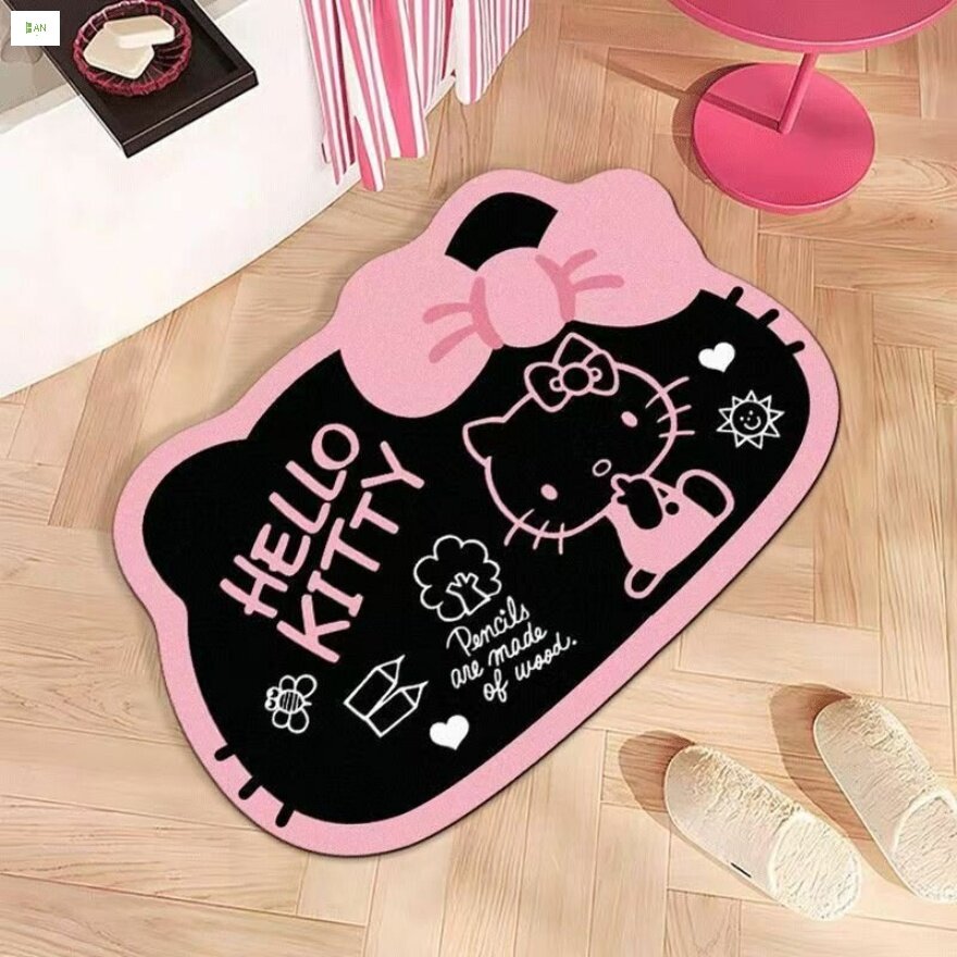 Коврик для пола премиумкласса из диатомита с принтом Hello Kitty, обладающий впитывающими, антискользящими и грязеотталкивающими свойствами, применяется в домашних условиях.