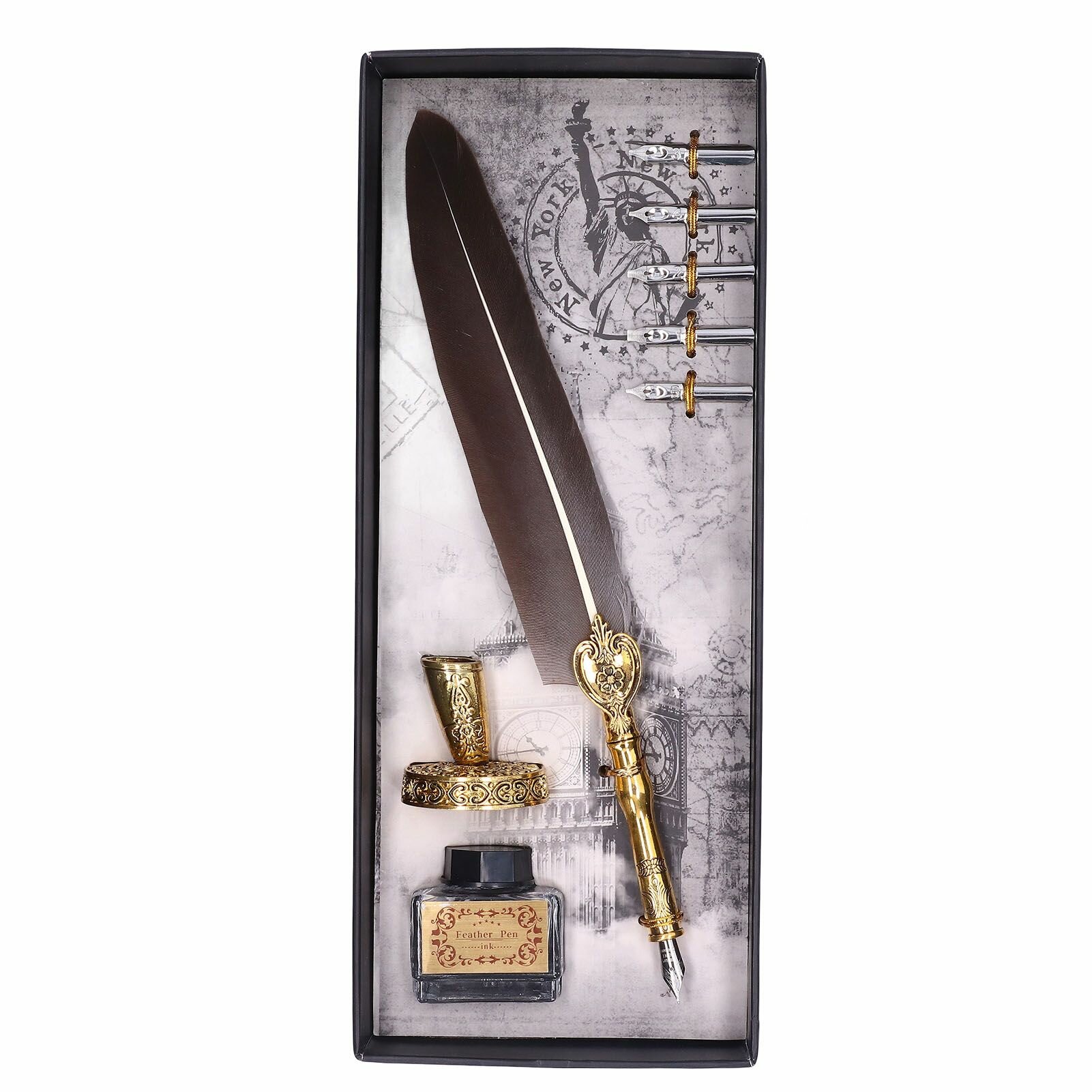 Перо из пера Feather Pen Fluent Comfortable Writing Vintage Elegance Exquisite Workmanship Quill Feather Pen for Gifts CalligraphyBrown, набор для подарков