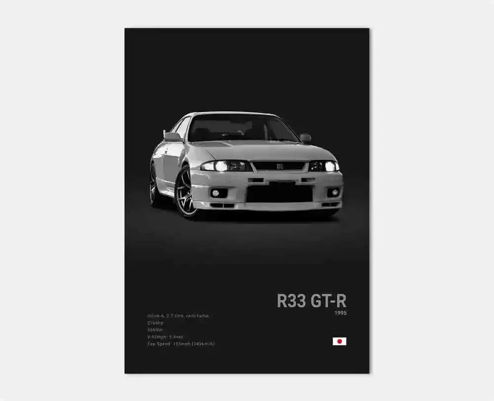 Черно-белый постер R34 Gtr 240sx на холсте 12, 20X30cm Unframed