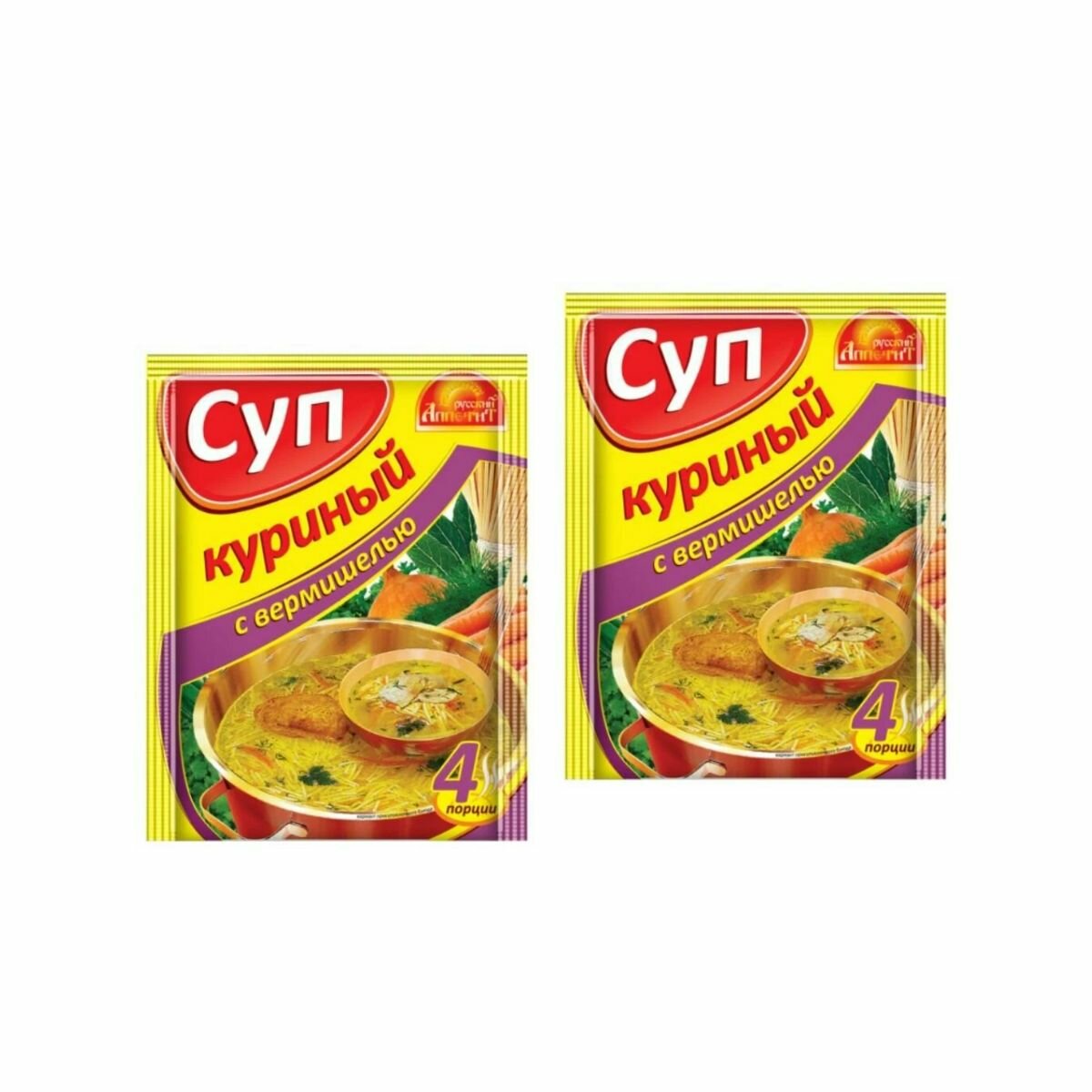 Русский Аппетит Суп быстрого приготовления куриный с вермишелью, 60 гр, 2 уп.