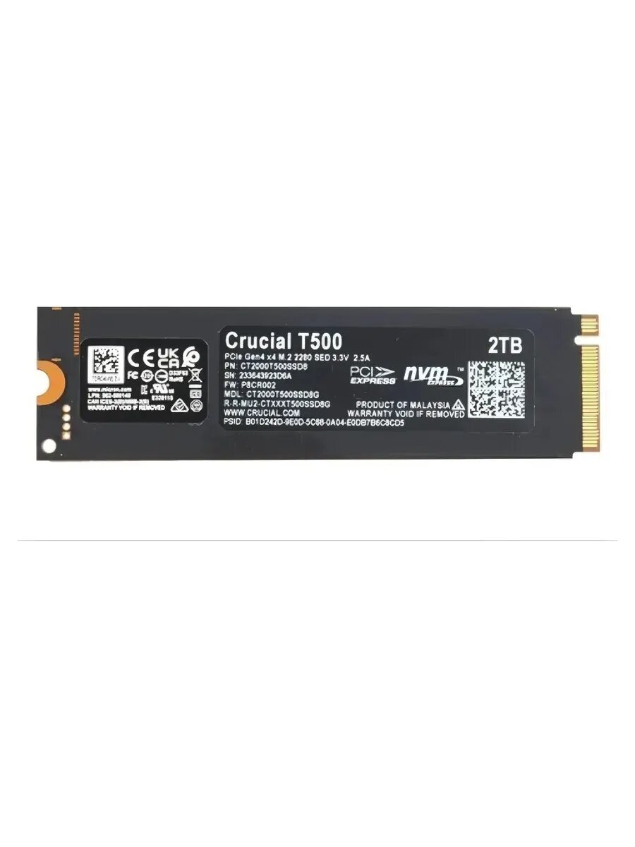 Накопитель SSD Crucial T500 2TB PCIe Gen4 NVMe M.2 (CT2000T500SSD8) черный