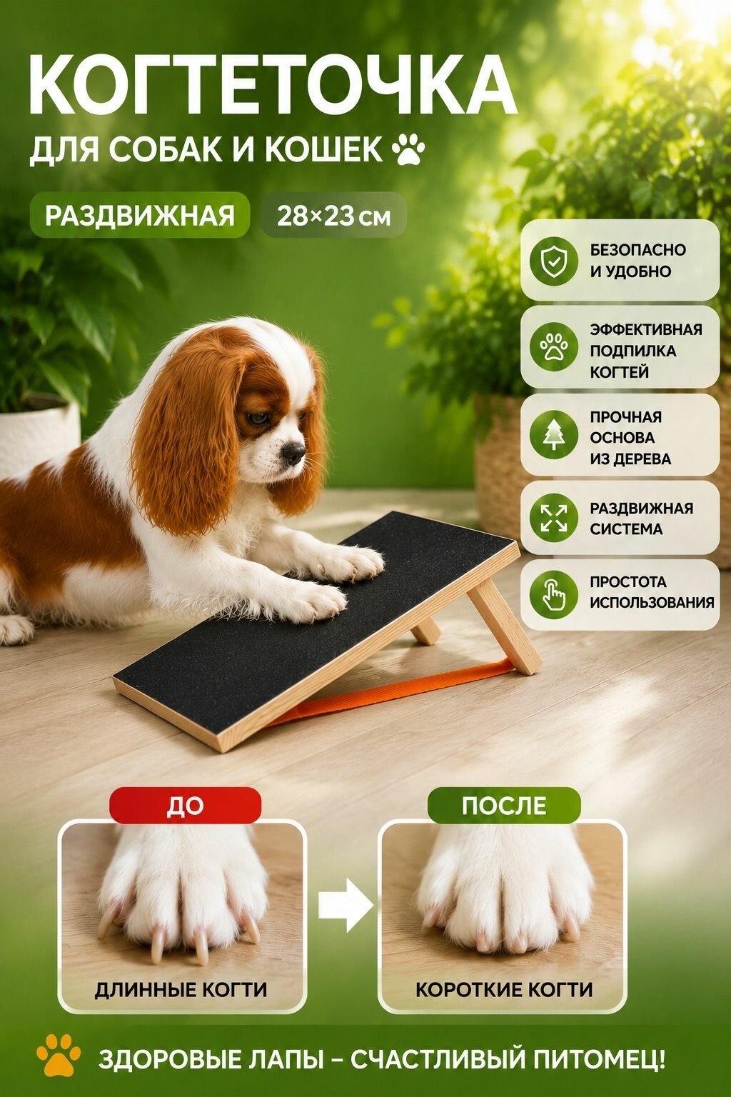 Когтеточка для собак раздвижная деревянная