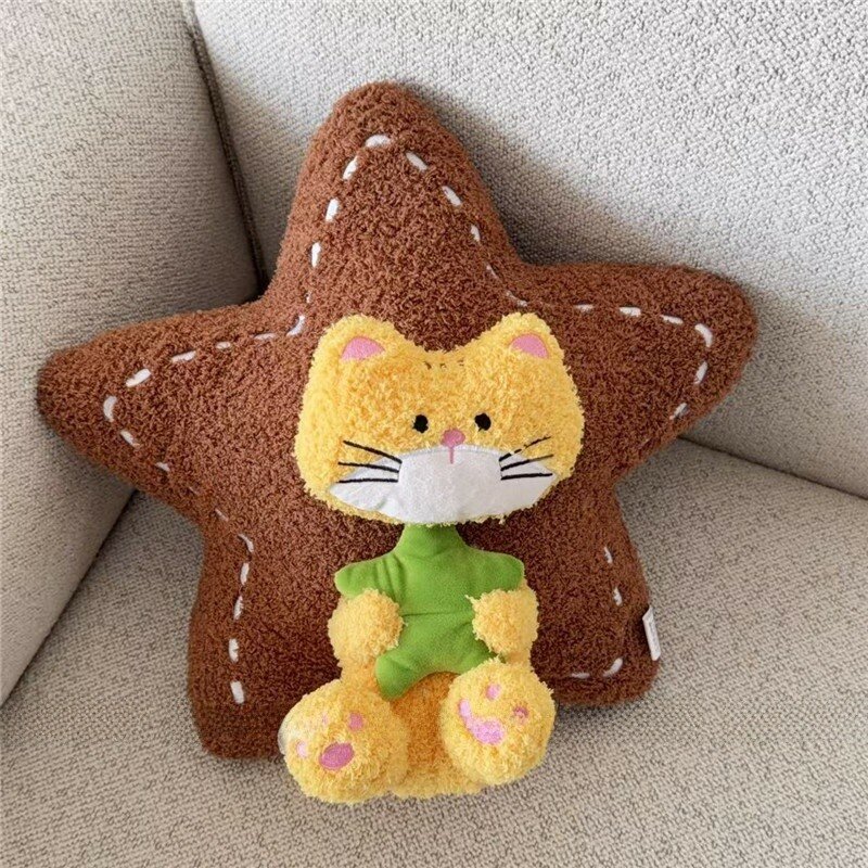 Cute star подушка для поддержки поясницы с вышитым дизайном для гостиной коричневый кот