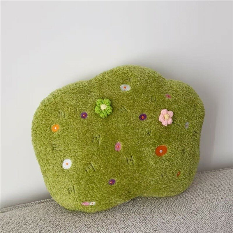 Spring bear plush throw pillow with embroidered design for living room decor grassland