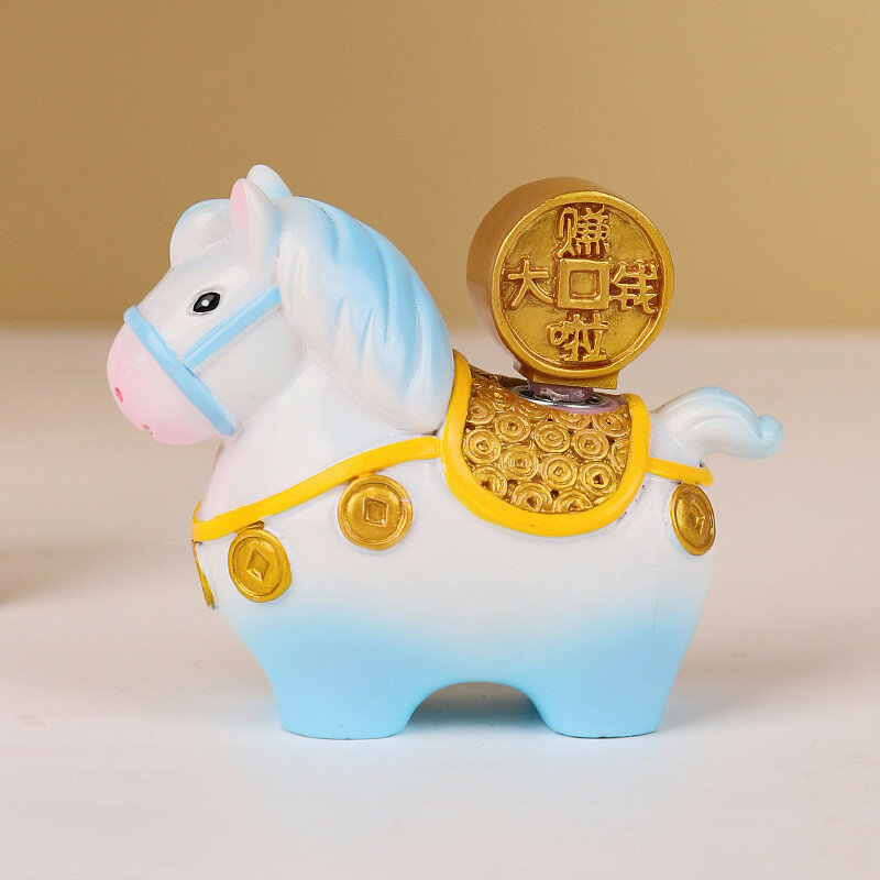 Small pony prosperity resin ornament with cartoon animal for special occasions and desk decor blue