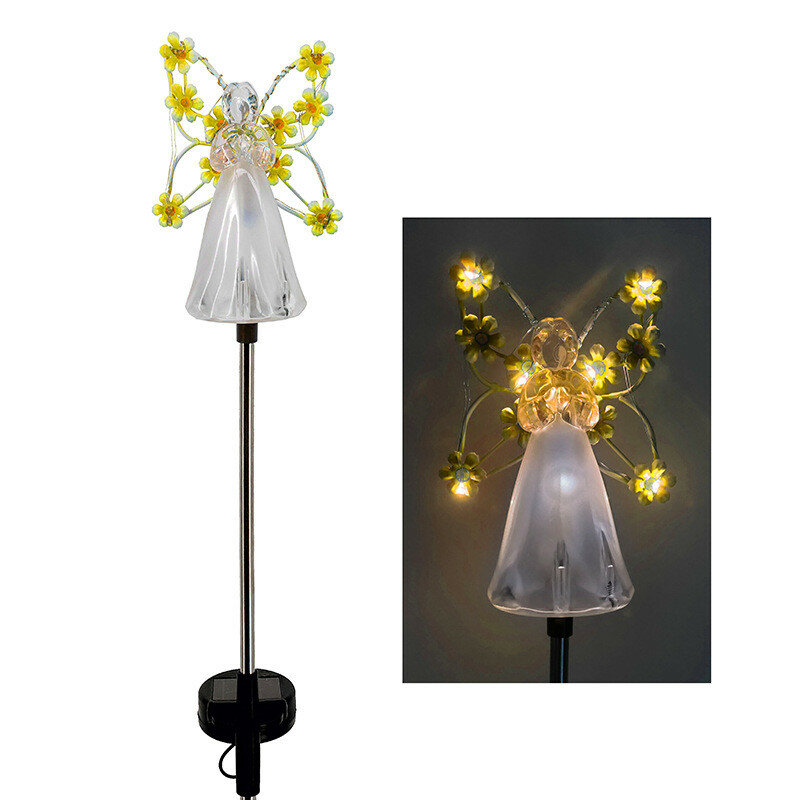Solar garden angel illumination with led light and waterproof for patio decor yellow