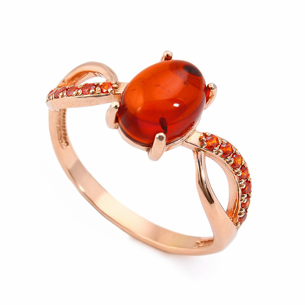 Кольцо Amberprofi, серебро, 925 проба, родирование, янтарь