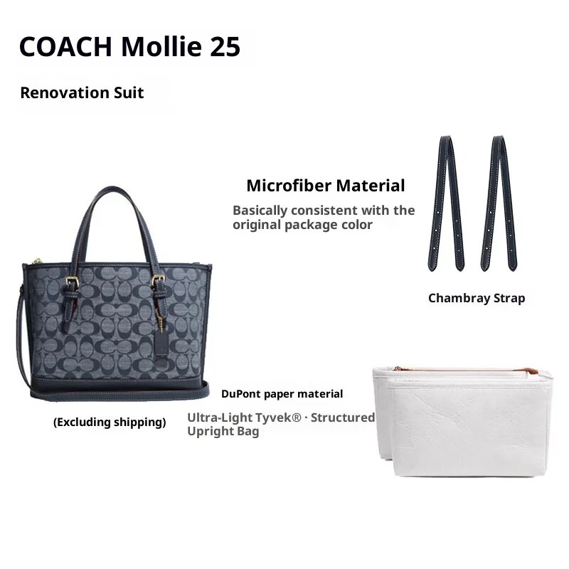 Сменный плечевой ремень для Coach Mollie 25 Tyvek, водонепроницаемая Темно-синий, Short Set-Chambray