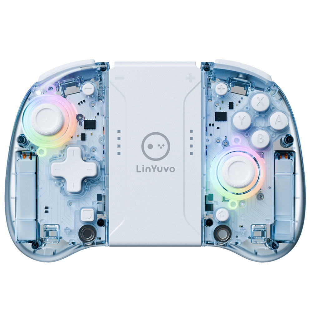 Контроллер для Nintendo Switch LinYuvo с подсветкой RGB, металлическими джойстиками, прозрачно-синим цветом - проводной