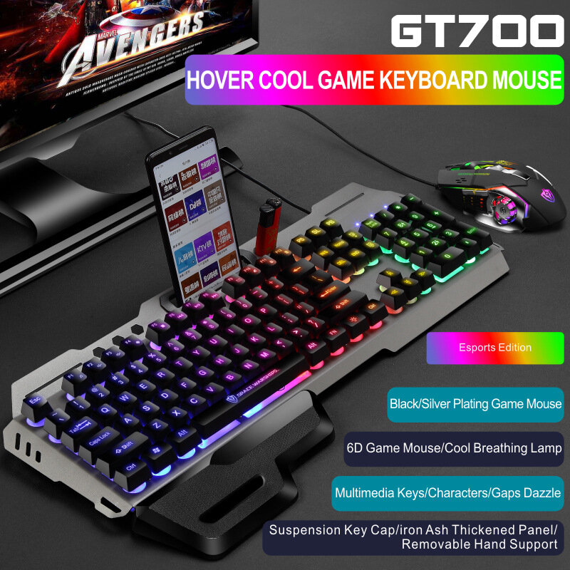 GT700 Черная клавиатура с характерным зазором и подсветкой, игровая мышь Windfire для ПК, 104 клавиши, RGB-подсветка