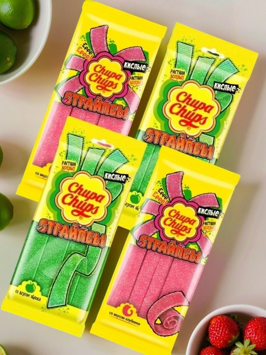 Мармелад CHUPA CHUPS Страйпс клубника + яблоко (4 шт)