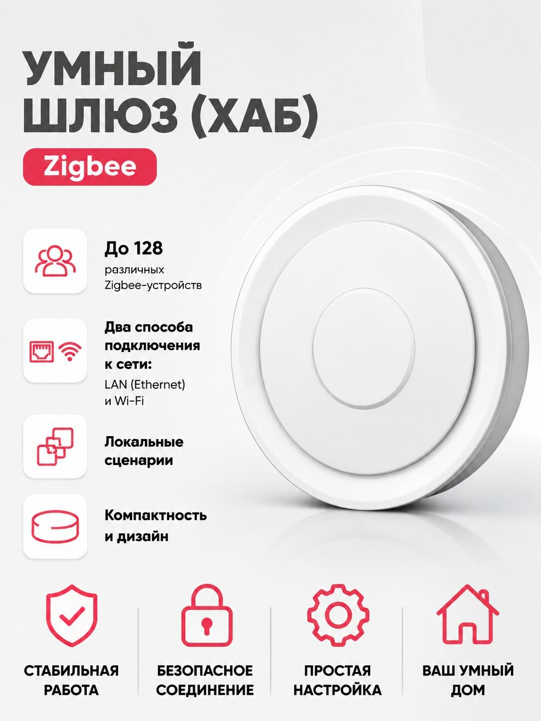 Умный шлюз (хаб) Zigbee / Wi-Fi / LAN для умного дома (до 128 устройств) SECTEC