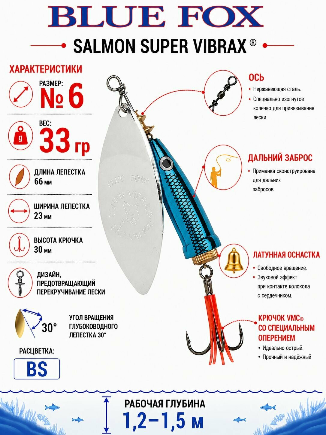 Блесна вращающаяся BLUE FOX Salmon Super Vibrax 6 /BS / 33гр. ++