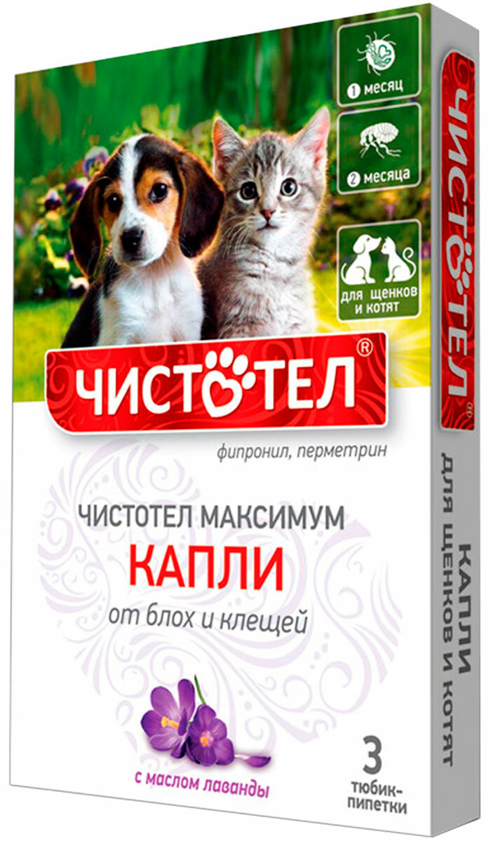 Чистотел максимум юниор капли для щенков и котят против блох и клещей уп. 3 пипетки (1 шт)