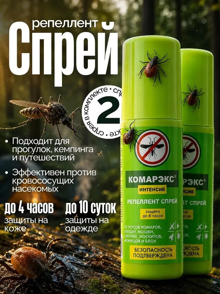 Средство от комаров, Спрей от комаров 2 шт, Репеллент от клещей, мошки, слепней и блох