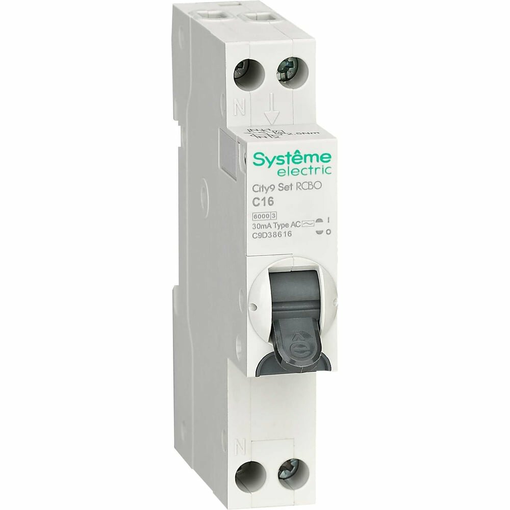 Автоматический выключатель дифференциального тока (АВДТ), City9 Systeme Electric 1 Р+N, хар-ка C, 16 А, 6 кA, 30 мА, тип AC, 18 мм C9D38616