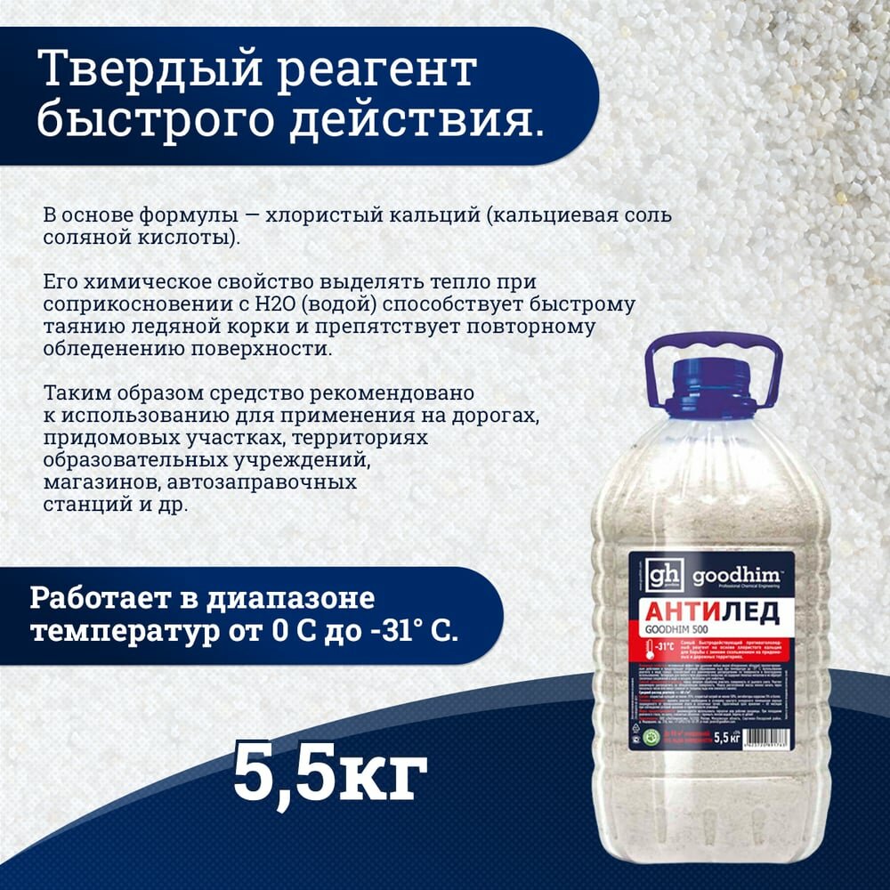 Сухой противогололедный реагент Goodhim в канистре, 5кг 44688 — фото 1