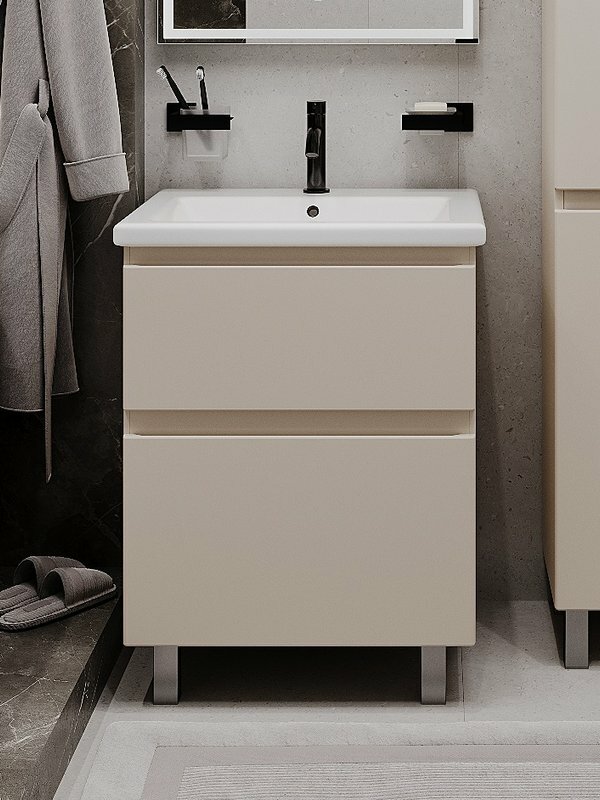 Тумба с раковиной SanStar Riana 60 напольная, капучино, раковина Модуо 60