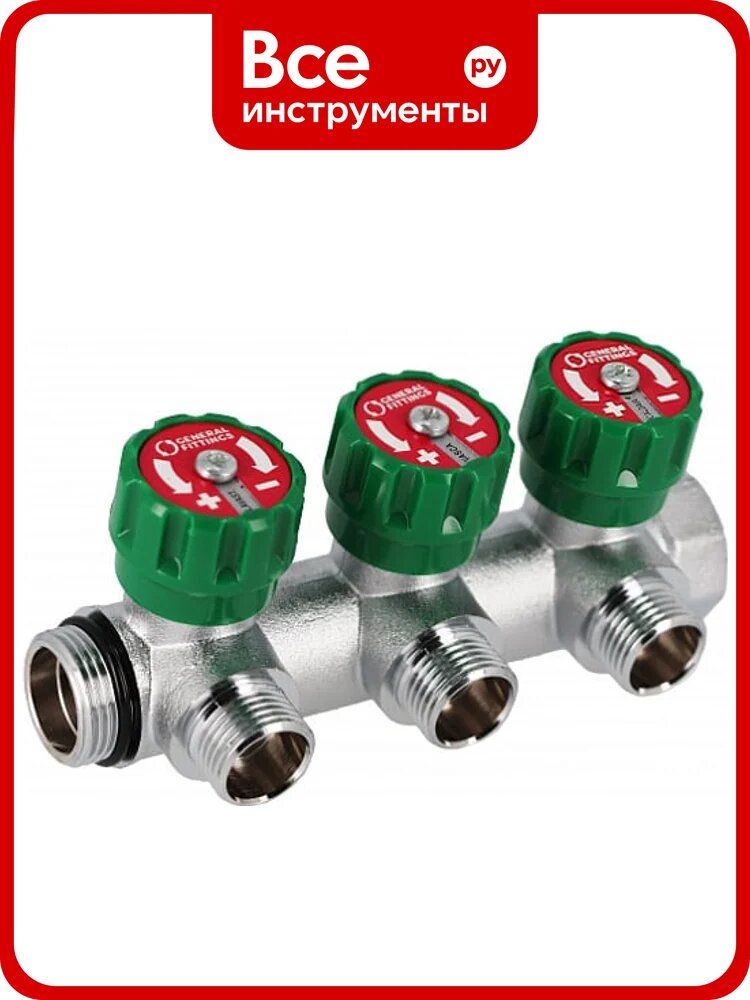 Коллектор Hoobs латунный хром 1" x 3/4" (евроконус) - 3 вых. 03105H