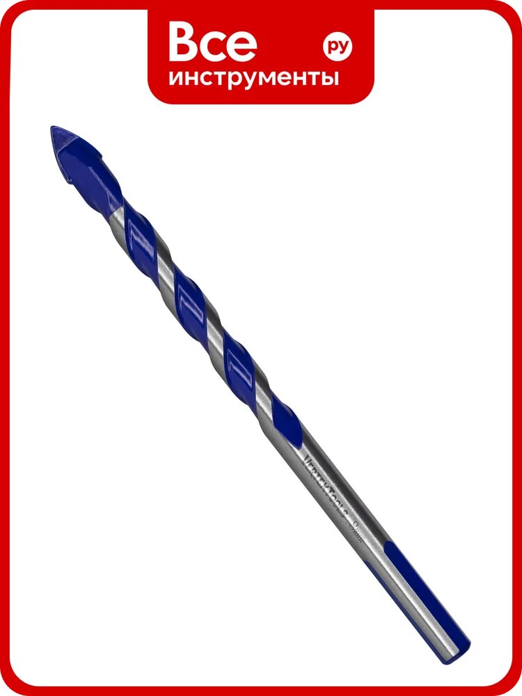 Сверло универсальное 8x115 мм vertextools 1155-8-115, твердосплавное, цилиндрический хвостовик с тремя гранями