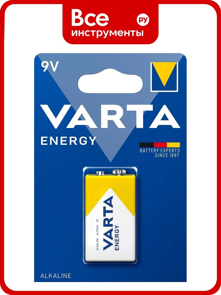 Батарейка Varta ENERGY 9V 04122229411 4008496626656 щелочная крона, температурный диапазон, для бытовой электроники