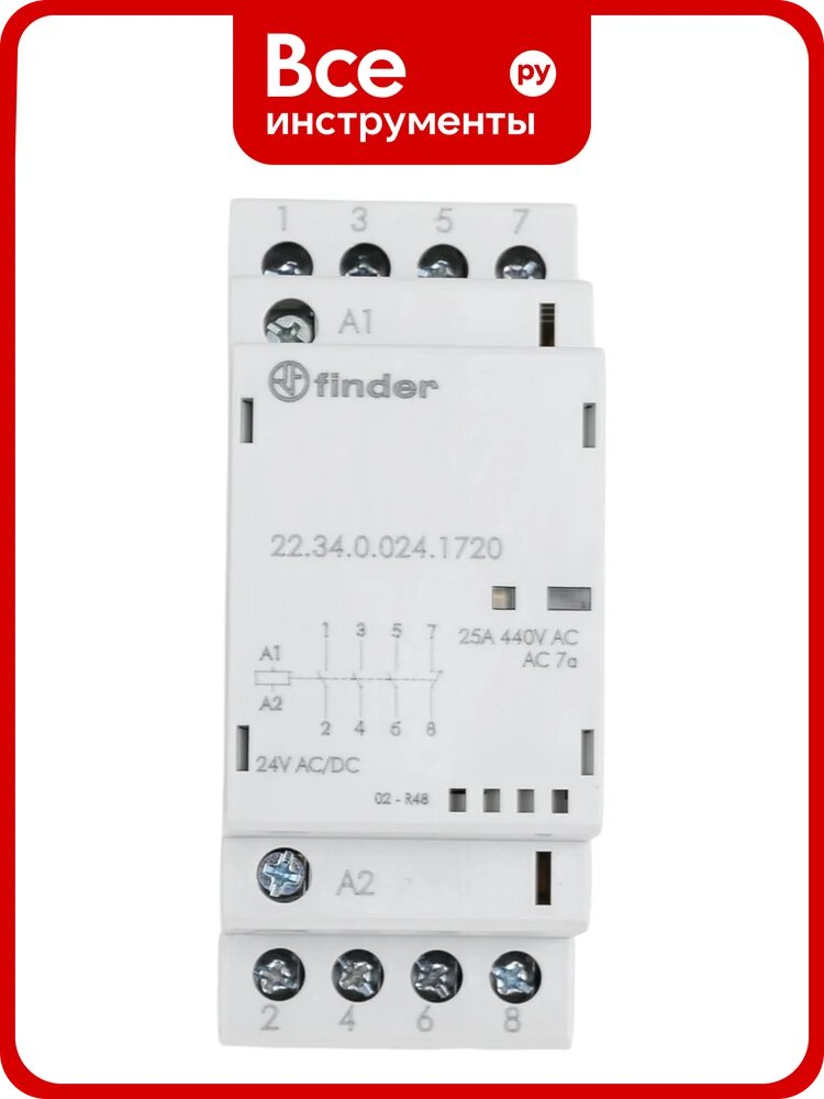 Модульный контактор Finder 3NO + 1NC; механический индикатор + светодиод, 223400241720