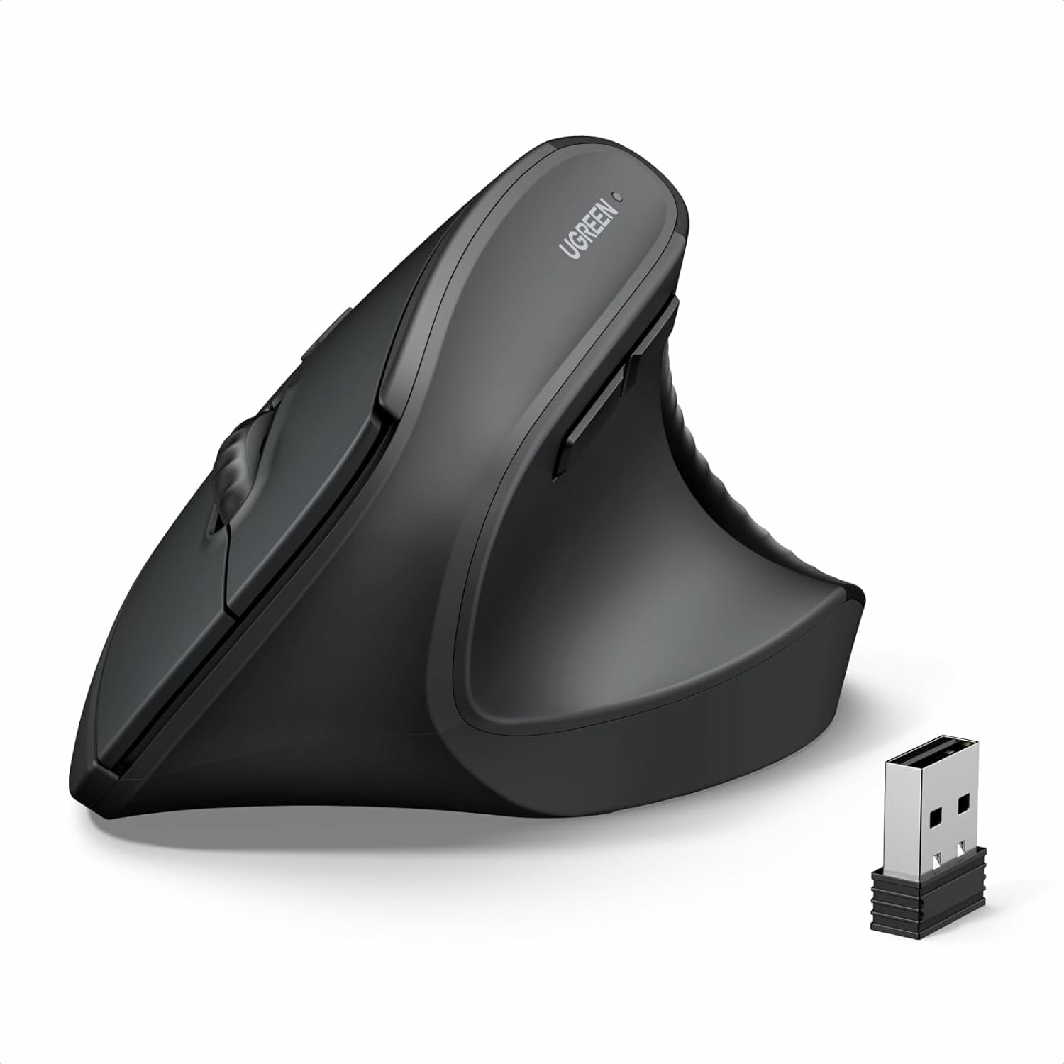 Мышь беспроводная вертикальная Ugreen MU085 эргономичная, аккумуляторная, Bluetooth и 2.4 ГГц, 4000 DPI, тихие кнопки, для ноутбука и ПК, чёрная (85310)